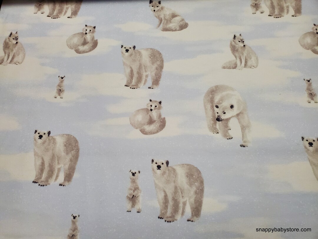 Flannel Fabric - Polar Bears and Foxes - by the Yard - 100% Cotton ...