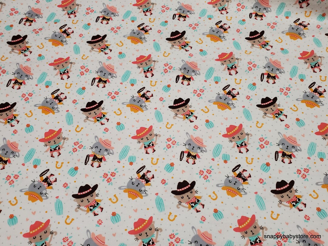 Flannel Fabric - Wild Wild West Cowgirl Bow to Boot on White - by the ...