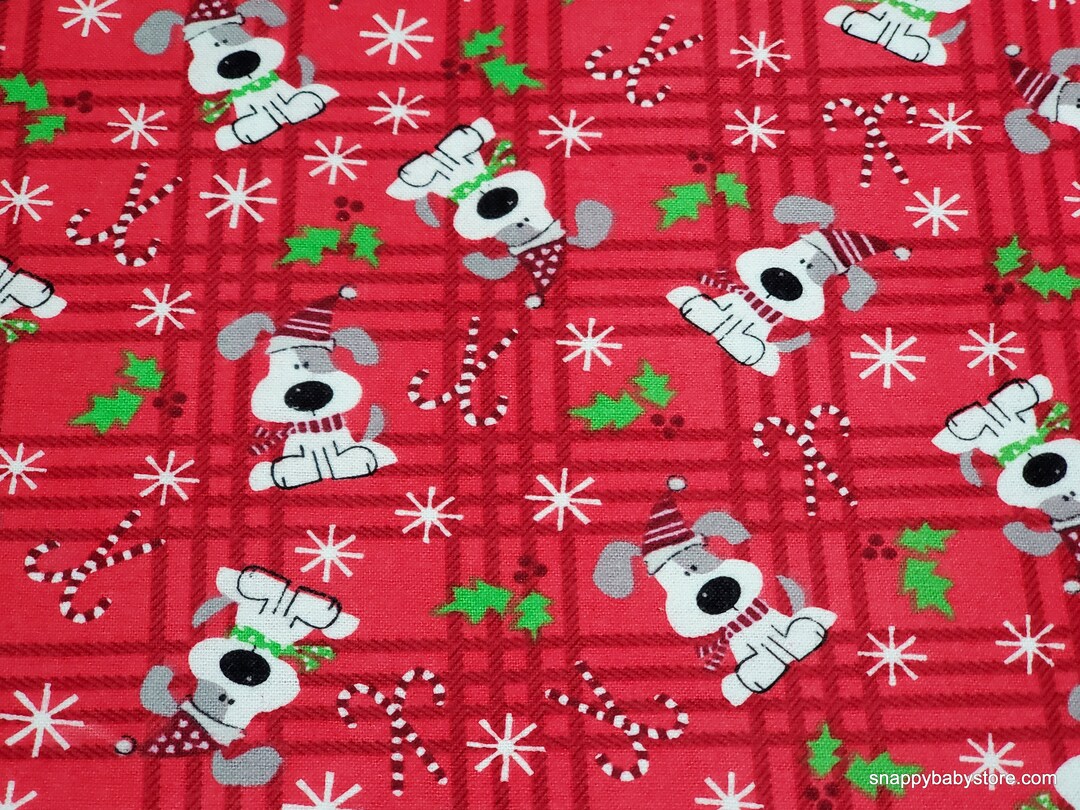 Christmas Flannel Fabric - Spotted Holiday Pup - by the Yard - 100% ...