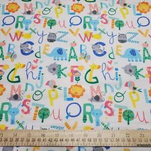Flannel Fabric - Multi Alphabet and Animals - by the Yard - 100% Cotton ...