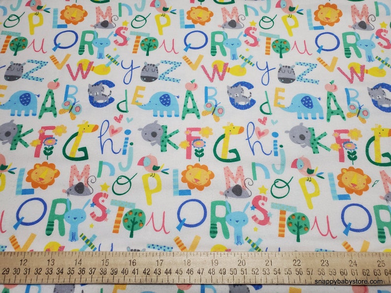 Flannel Fabric - Multi Alphabet and Animals - by the Yard - 100% Cotton ...