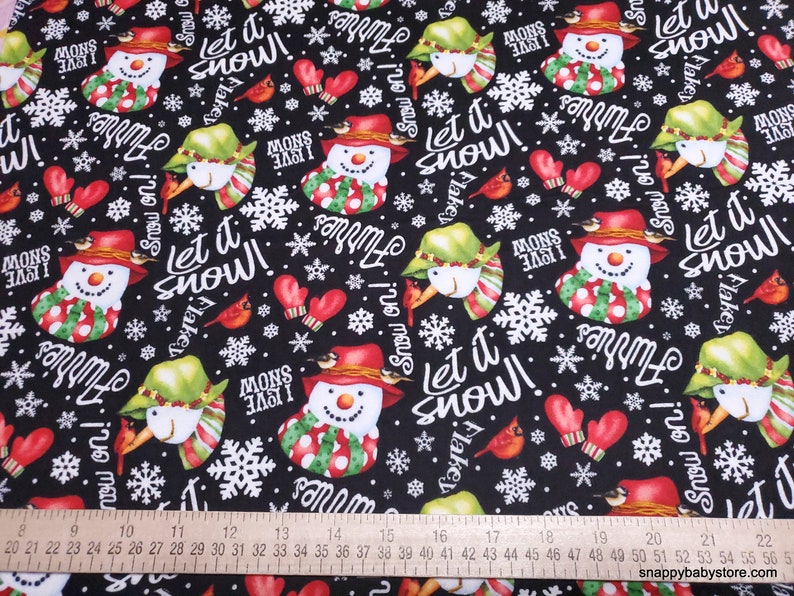 Christmas Premium Flannel Fabric Snow Bird Snowmen and Words | Etsy