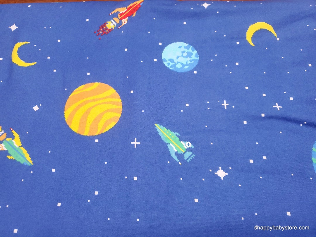 Flannel Fabric - Pixel Space Icons - by the Yard - 100% Cotton Flannel ...