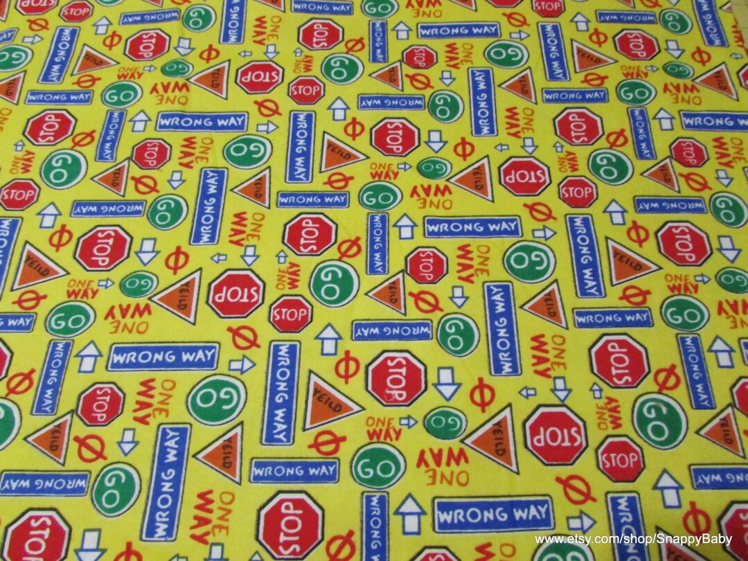 Flannel Fabric - Street Signs on Yellow - by the Yard - 100% Cotton ...
