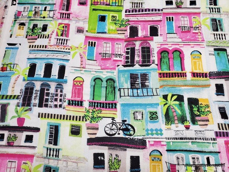 Flannel Fabric Watercolor Houses by the Yard 100% Cotton | Etsy