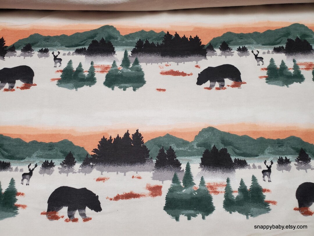 Flannel Fabric - Wilderness Landscape With Bears on Beige - by the Yard ...