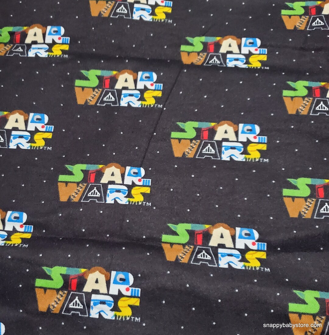 Character Flannel Fabric Star Wars Logo Character on Black by the Yard ...