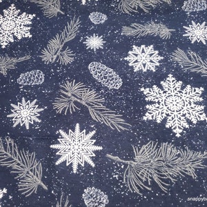 Christmas Flannel Fabric - Starry Night Snowflake and Pine Needles - by ...