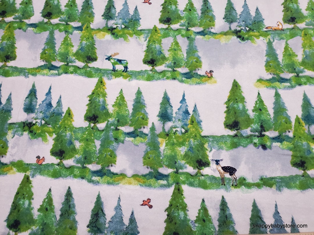 Flannel Fabric - Watercolor Pine Trees - by the Yard - 100% Cotton ...