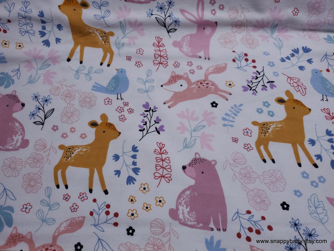 Flannel Fabric - Bear and Friends on White - by the Yard - 100% Cotton ...