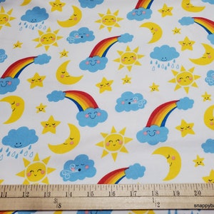 Flannel Fabric - Happy Clouds Rainbows Sun Moon - by the Yard - 100% ...