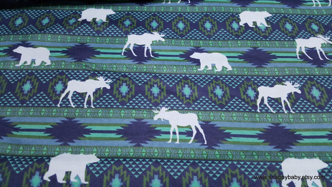 Flannel Fabric - Blue Stripe Aztec Animals - by the Yard - 100% Cotton ...