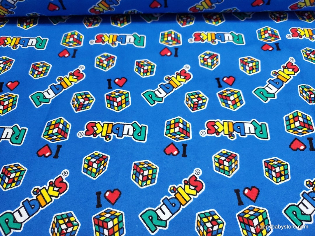 Licensed Flannel Fabric - Rubik's Patches on Blue - by the Yard - 100% ...