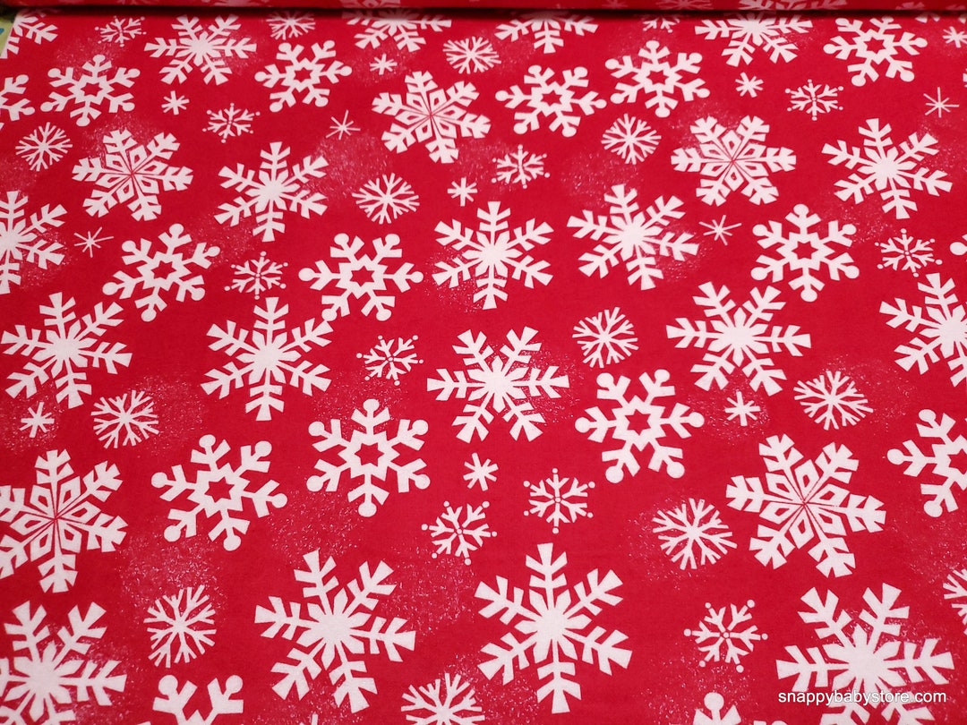 Christmas Flannel Fabric - Snowflakes on Red - by the Yard - 100% ...