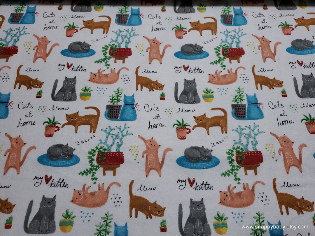 Flannel Fabric - Playful Cats - by the Yard - 100% Cotton Flannel - Etsy