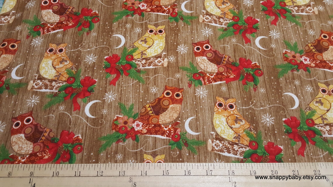 Christmas Premium Flannel Fabric Holiday Owls Premium By | Etsy