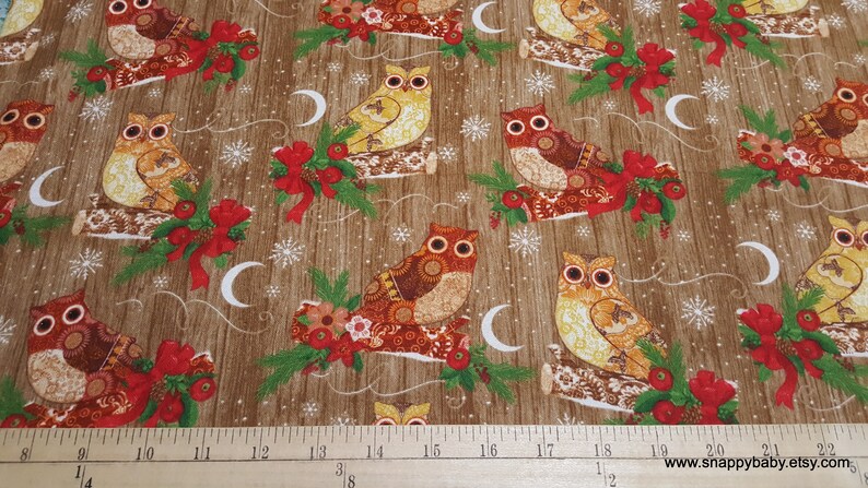 Christmas Premium Flannel Fabric Holiday Owls Premium By | Etsy