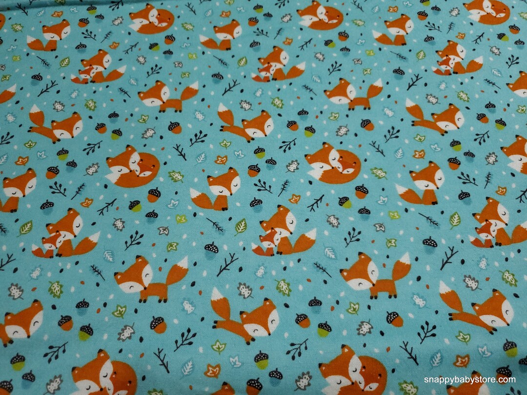 Flannel Fabric - Frolicking Foxes Blue - by the Yard - 100% Cotton ...