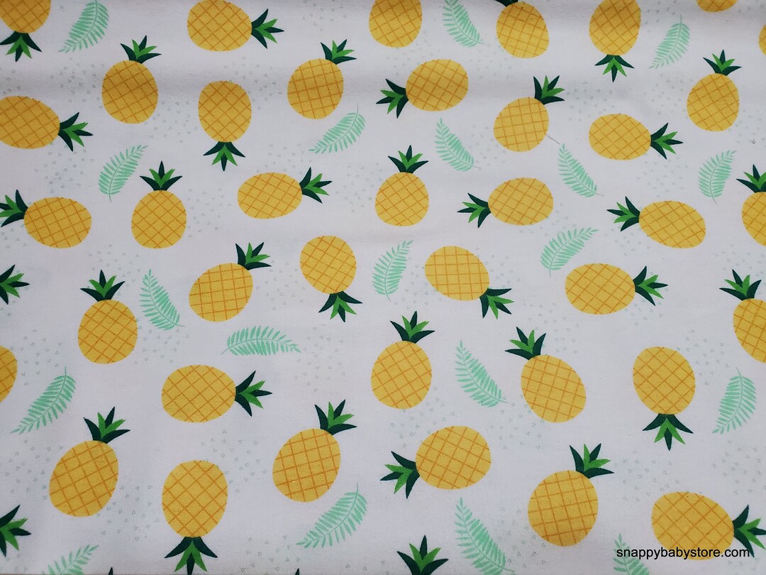 Flannel Fabric Pineapple Tossed on White by the Yard 100% Cotton ...