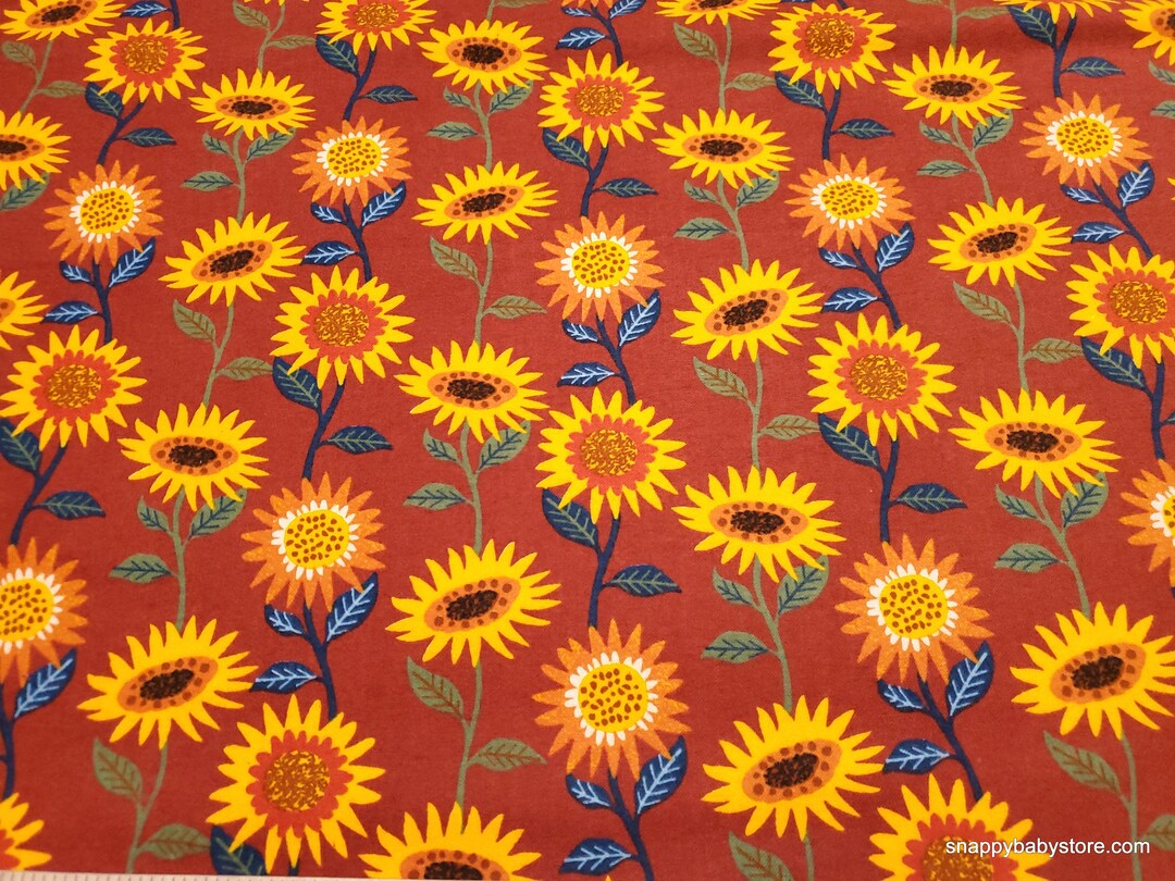 Flannel Fabric - Funky Fall Sunflowers - by the Yard - 100% Cotton ...