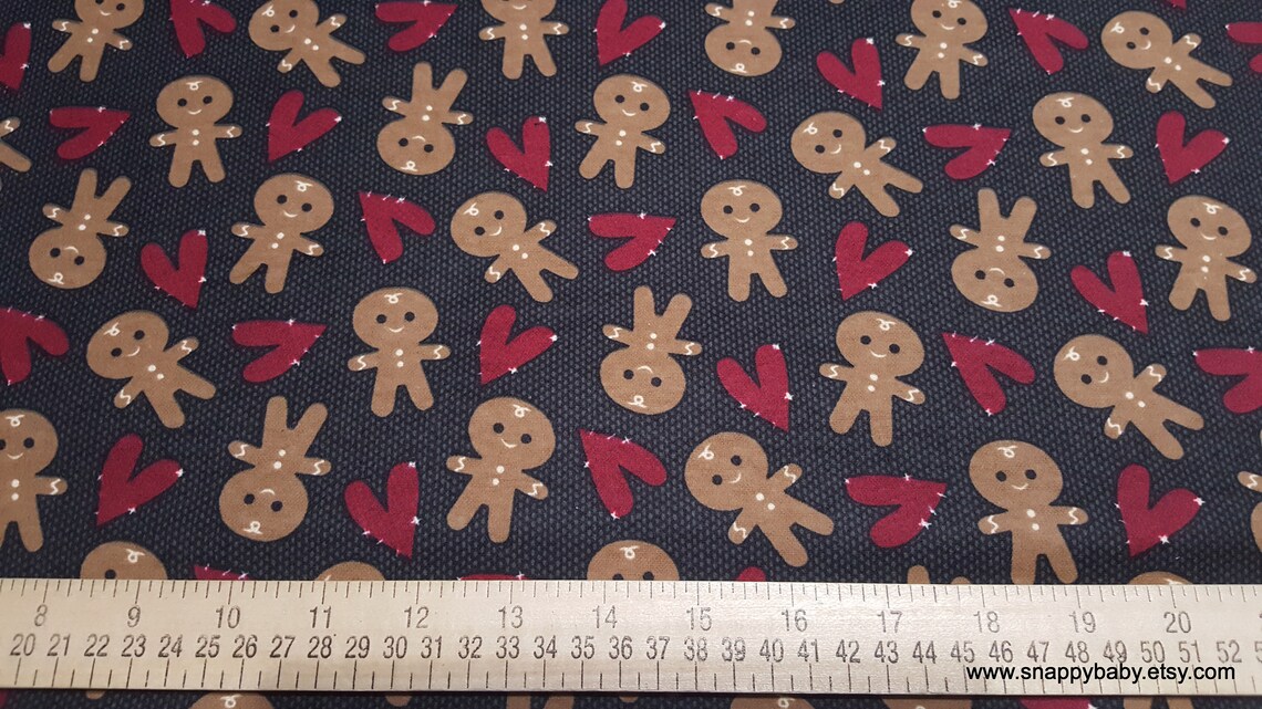 Christmas Flannel Fabric - Gingerbread Man and Hearts - by the Yard ...