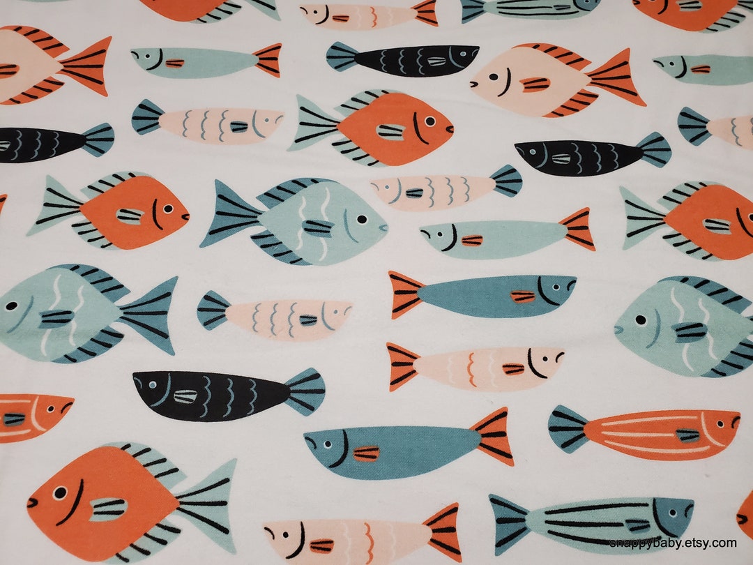 Flannel Fabric - Fish on White - by the Yard - 100% Cotton Flannel - Etsy