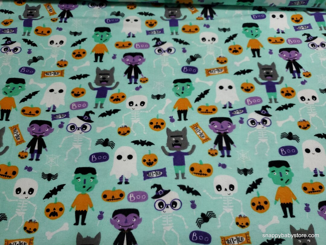 Flannel Fabric - Monster Halloween - by the Yard - 100% Cotton Flannel ...