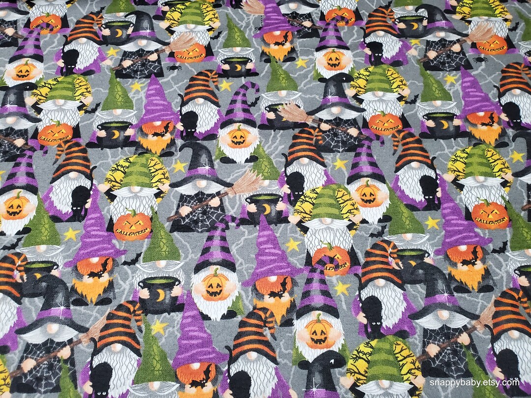 Flannel Fabric - Halloween Gnomes - by the Yard - 100% Cotton Flannel ...