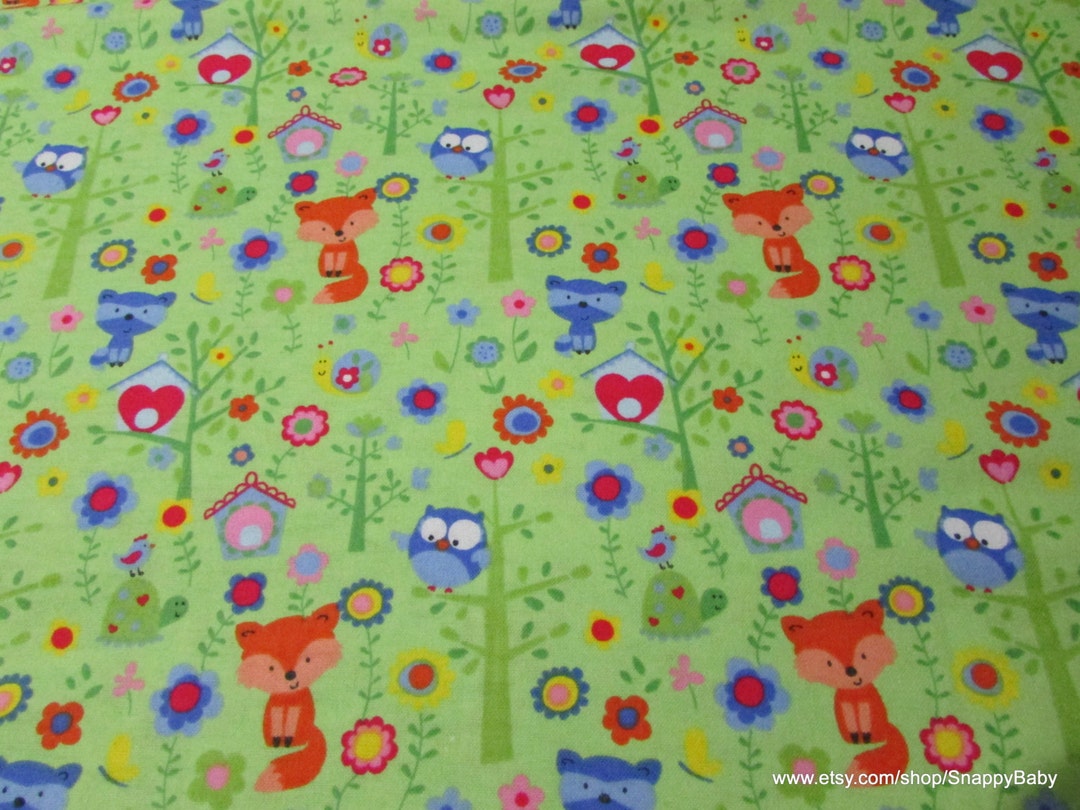 Flannel Fabric - Woodland Fox and Owls - by the Yard - 100% Cotton ...