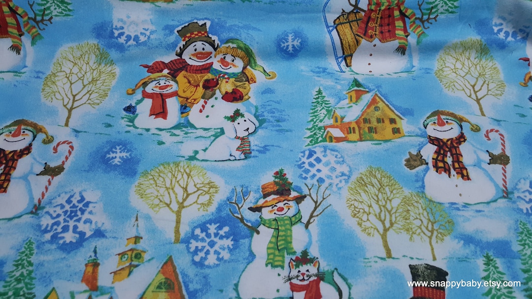 Christmas Flannel Fabric - Snowman Family - by the Yard - 100% Cotton ...