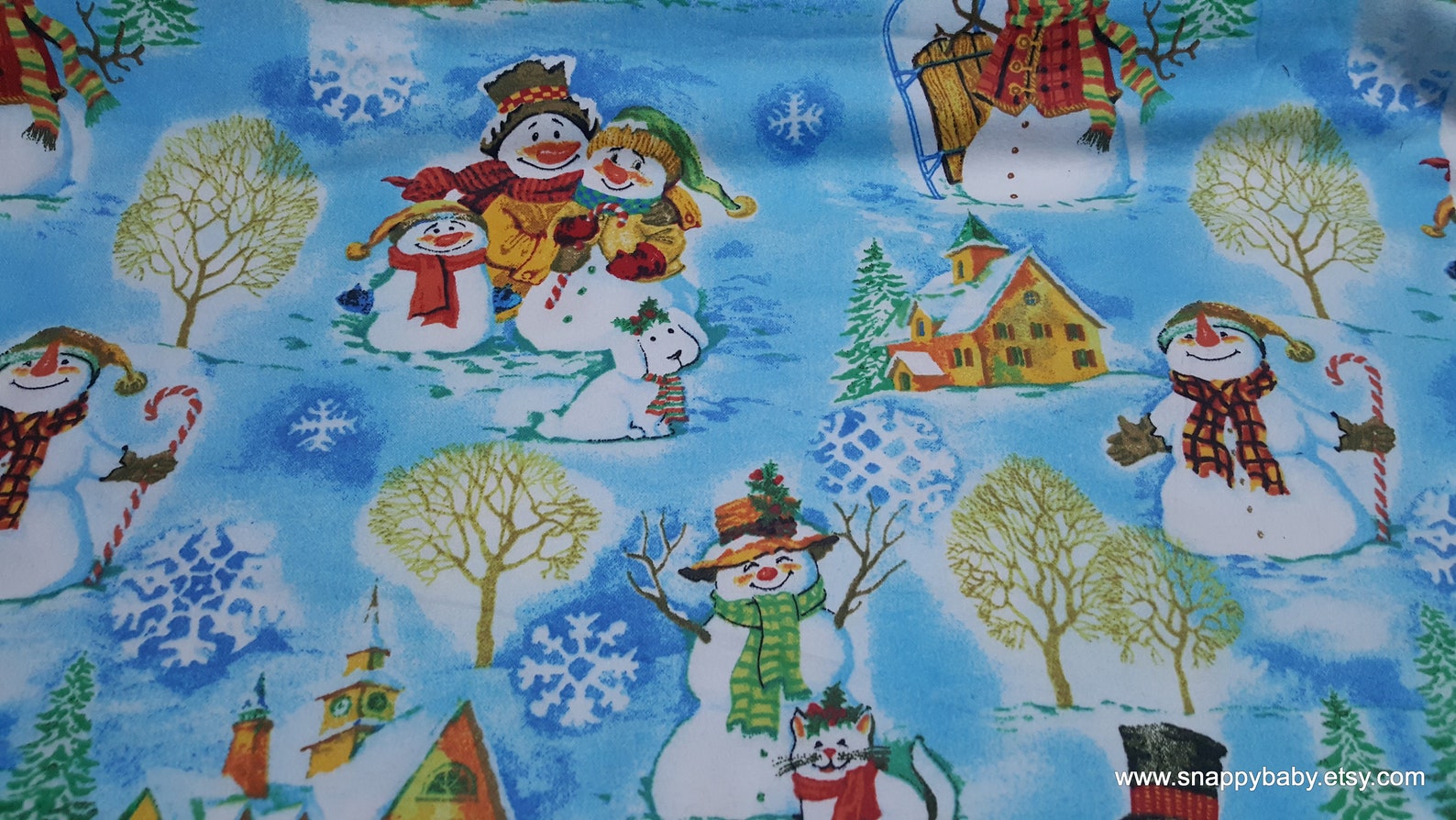 Christmas Flannel Fabric Snowman Family by the Yard 100% | Etsy