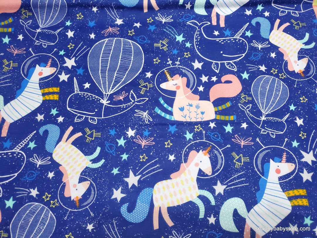 Flannel Fabric - Unicorn Space Doodle on Blue - by the Yard - 100% ...