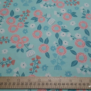 Flannel Fabric - Hanna Mint Pink Floral - by the Yard - 100% Cotton ...