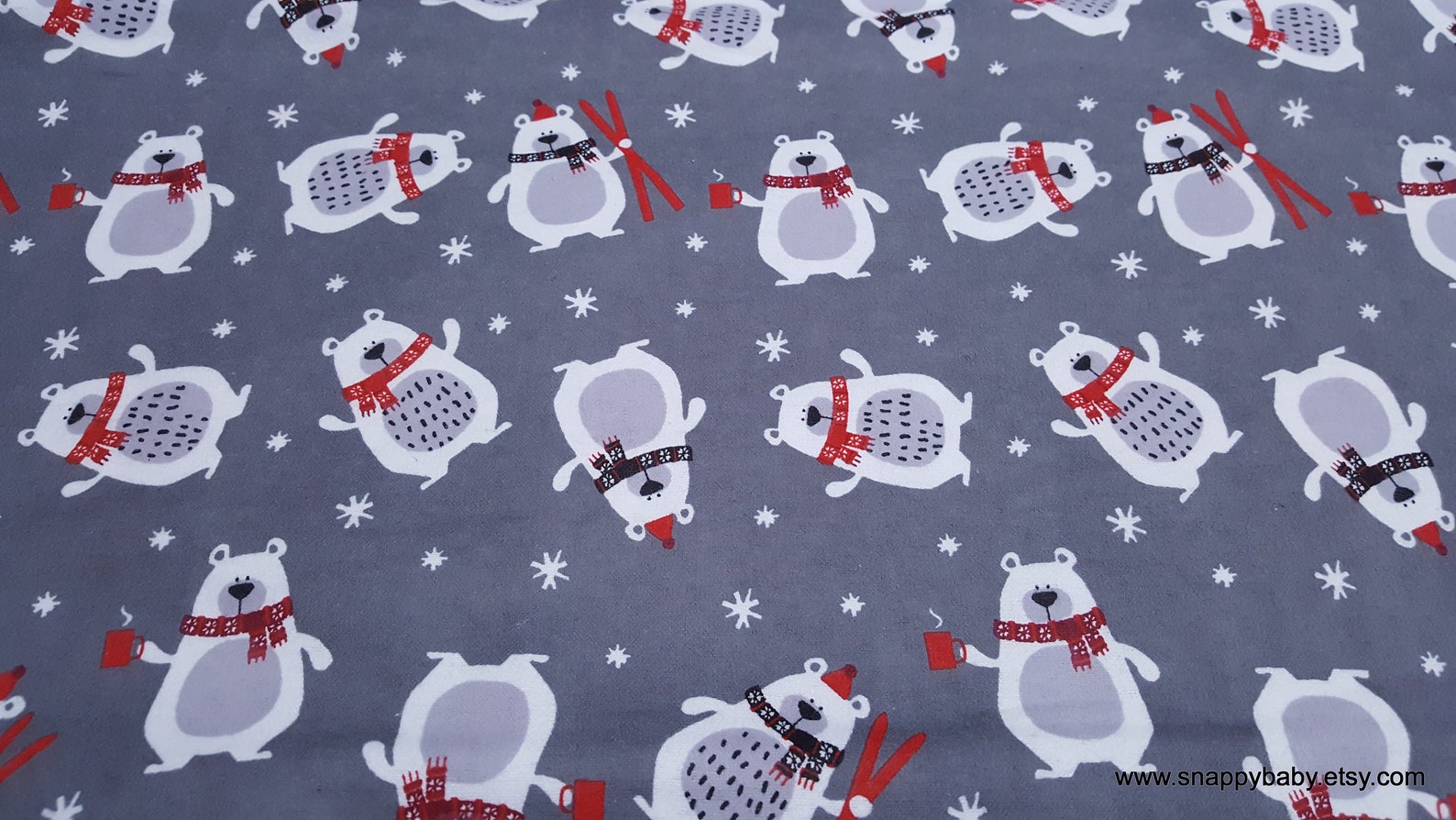 Christmas Flannel Fabric - Winter Bear With Scarf - by the Yard - 100% ...