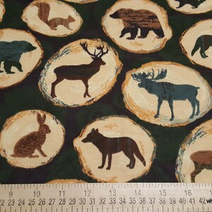 Flannel Fabric - Animals on Wooden Logs - by the Yard - 100% Cotton ...