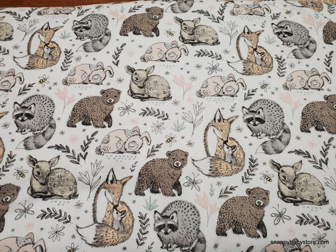 Flannel Fabric - Woodland Animals With Pink Flowers - by the Yard - 100 ...