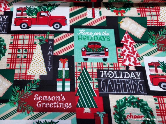 Christmas Flannel Fabric Holiday Gathering Patchwork By | Etsy