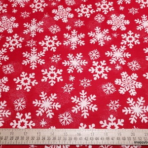Christmas Flannel Fabric - Snowflakes on Red - by the Yard - 100% ...