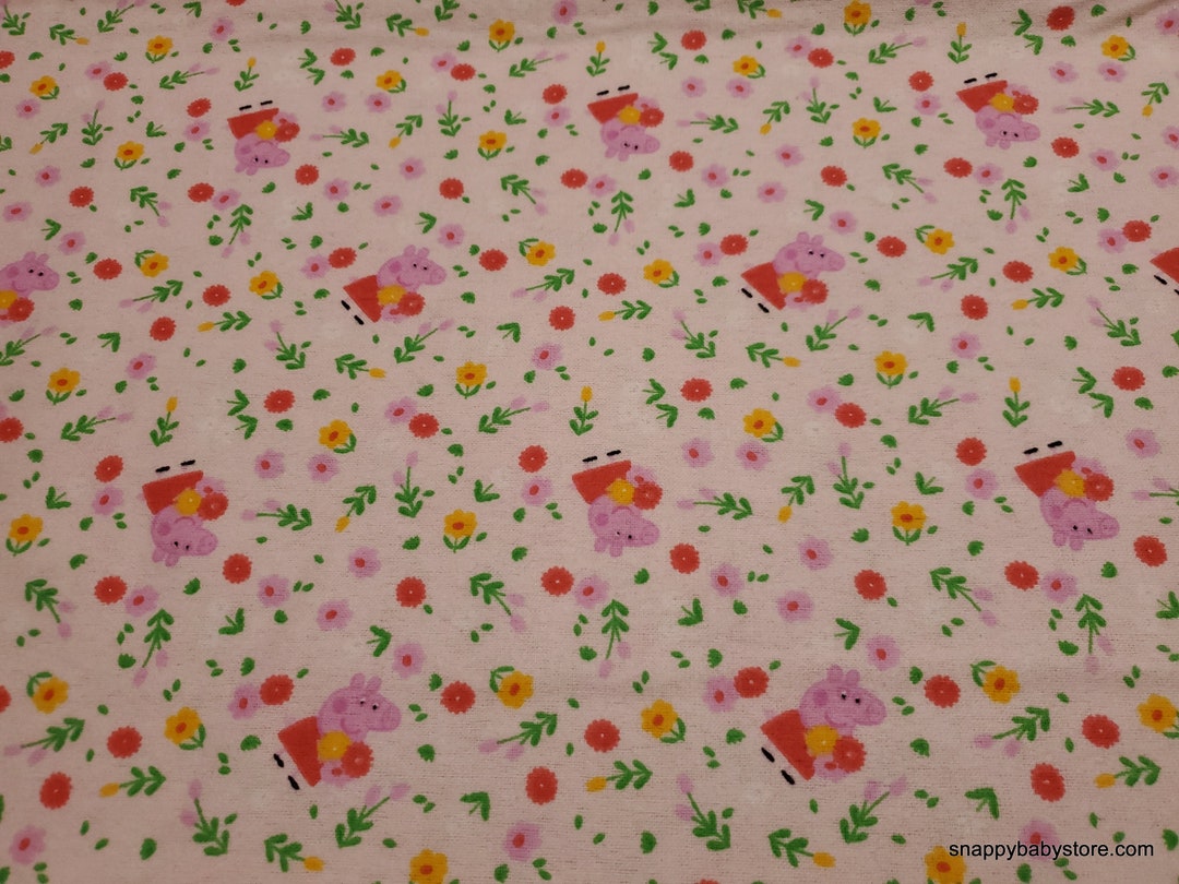 Character Flannel Fabric - Peppa Pig Bunches of Flowers Light Pink - by ...