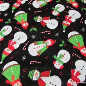 Christmas Flannel Fabric - Snowmen on Black Premium Flannel - by the ...