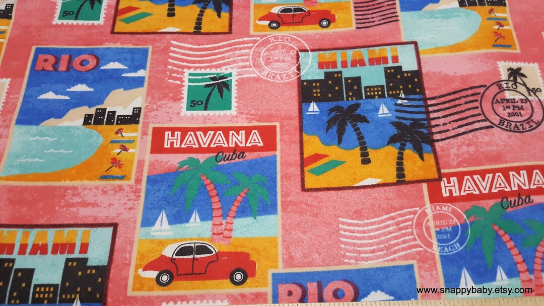 Flannel Fabric - Traveling Postage Stamp - by the Yard - 100% Cotton ...