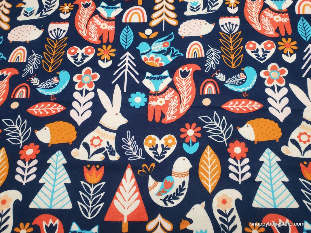 Flannel Fabric - Folk Wilderness Animals - by the Yard - 100% Cotton ...