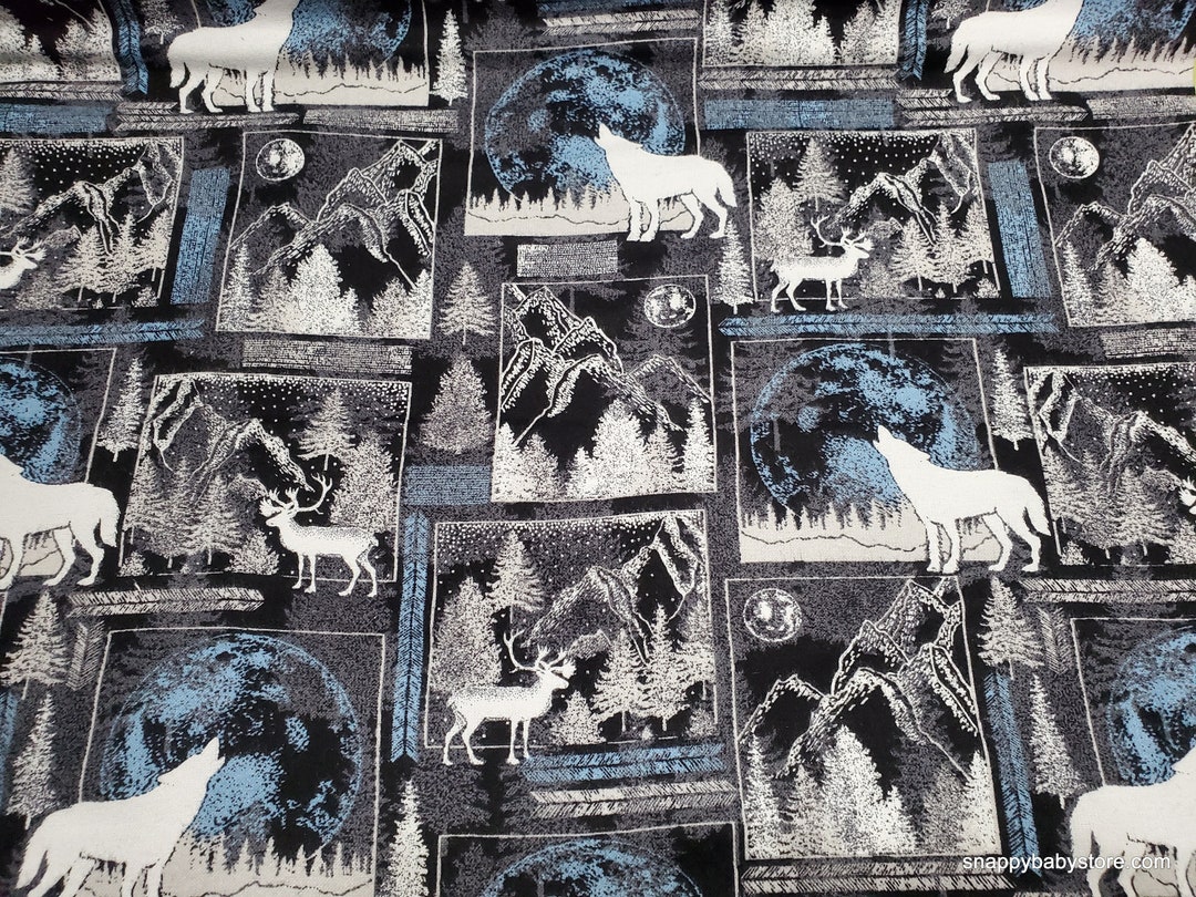 Flannel Fabric - Forest in the Night Framed - by the Yard - 100% Cotton ...