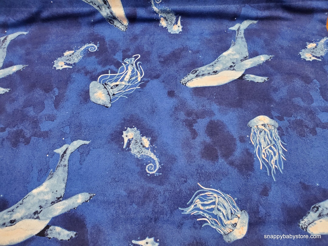 Flannel Fabric - Watercolor Whales - by the Yard - 100% Cotton Flannel ...