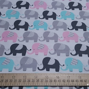 Flannel Fabric - Baby Elephants Marching - by the Yard - 100% Cotton ...