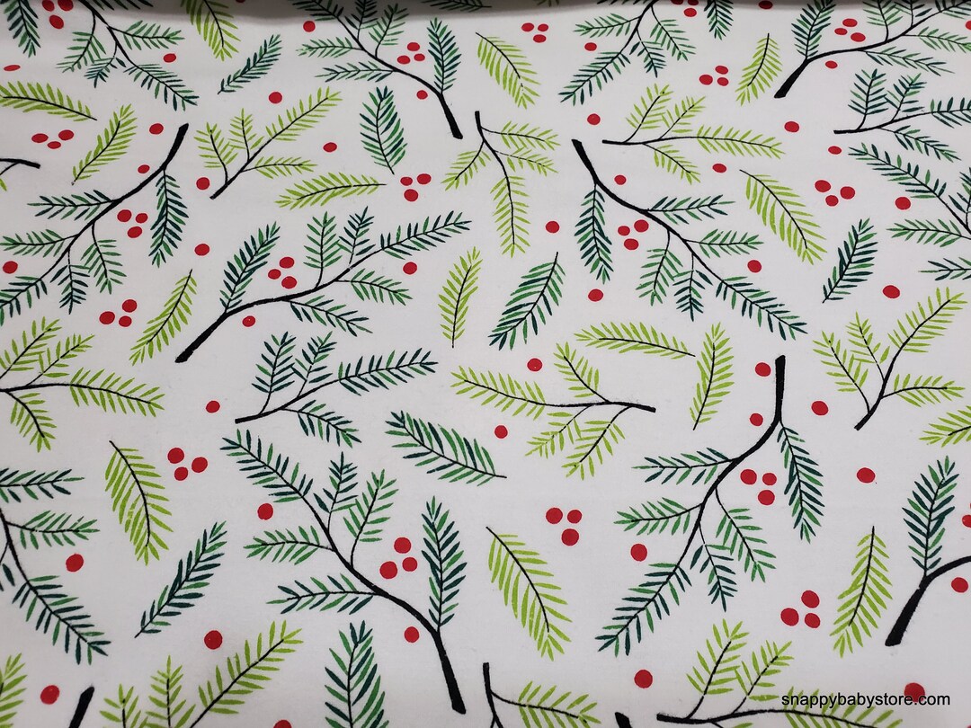 Christmas Flannel Fabric - Mistletoe and Holly - by the Yard - 100% ...