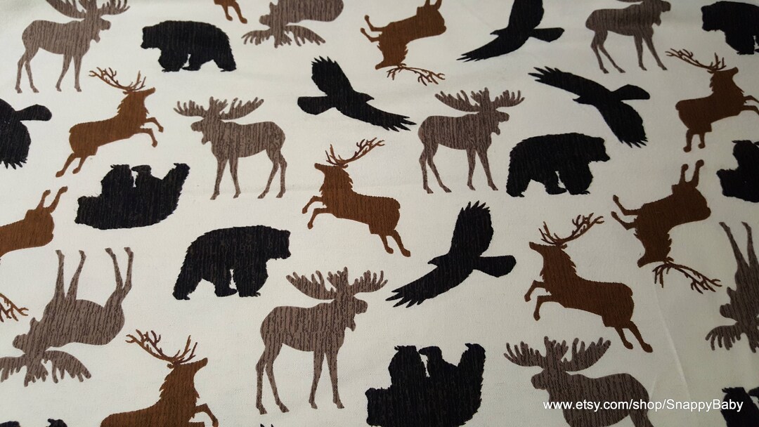 Flannel Fabric - Wilderness Animals Silhouettes on Cream - by the Yard ...