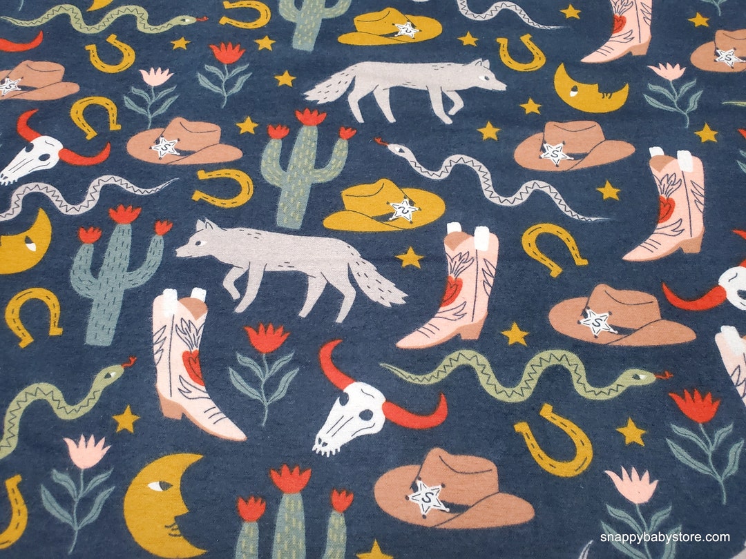 Flannel Fabric - Tossed Western Icons - by the Yard - 100% Cotton ...