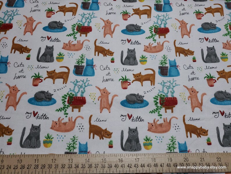 Flannel Fabric Playful Cats by the Yard 100% Cotton - Etsy