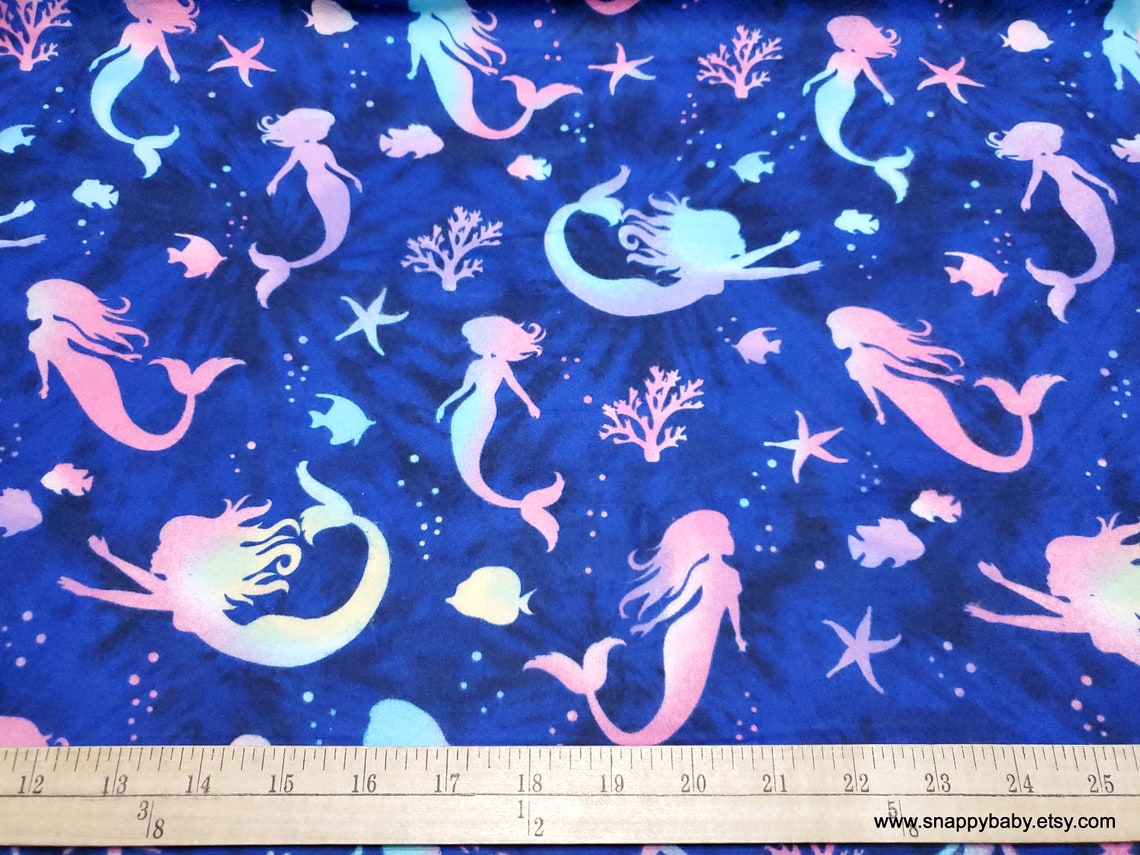 Flannel Fabric - Swimming Mermaid - by the Yard - 100% Cotton Flannel ...